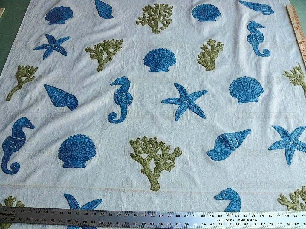 Lee Jofa Marino Crewel Aqua/lime Green Blue Wool on Cotton Seahorse MS ...