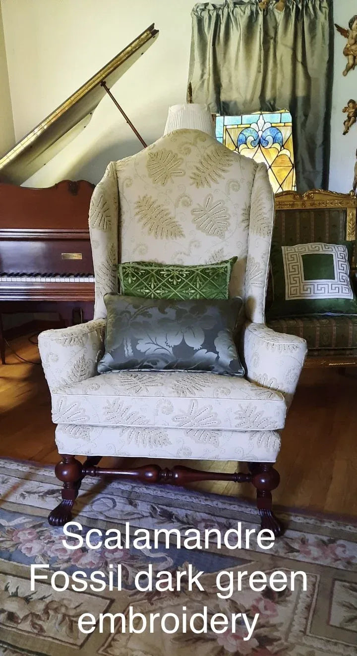 Scalamandre Fossils Embroidery on Wingback Chair – Silk Resource
