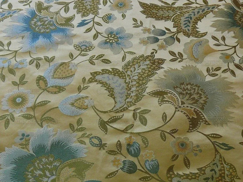 Spring Garland Silk Lampas - Gold Blue Green – Silk Resource
