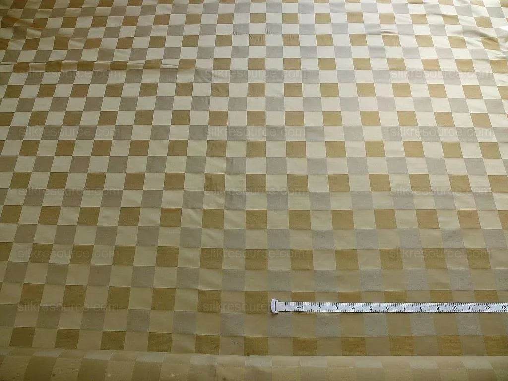 Checkerboard Jacquard Silk - Taupe Tan Gold – Silk Resource