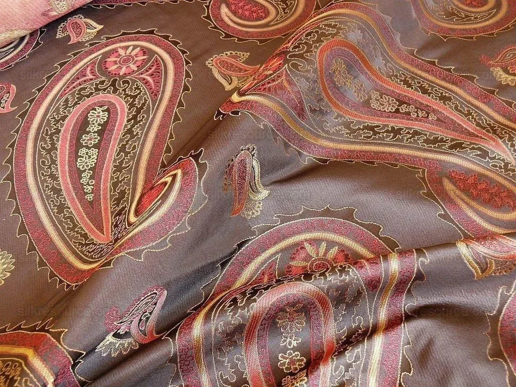 Fire Flame Edged Paisley Silk - Coffee Brown Red Gold – Silk Resource