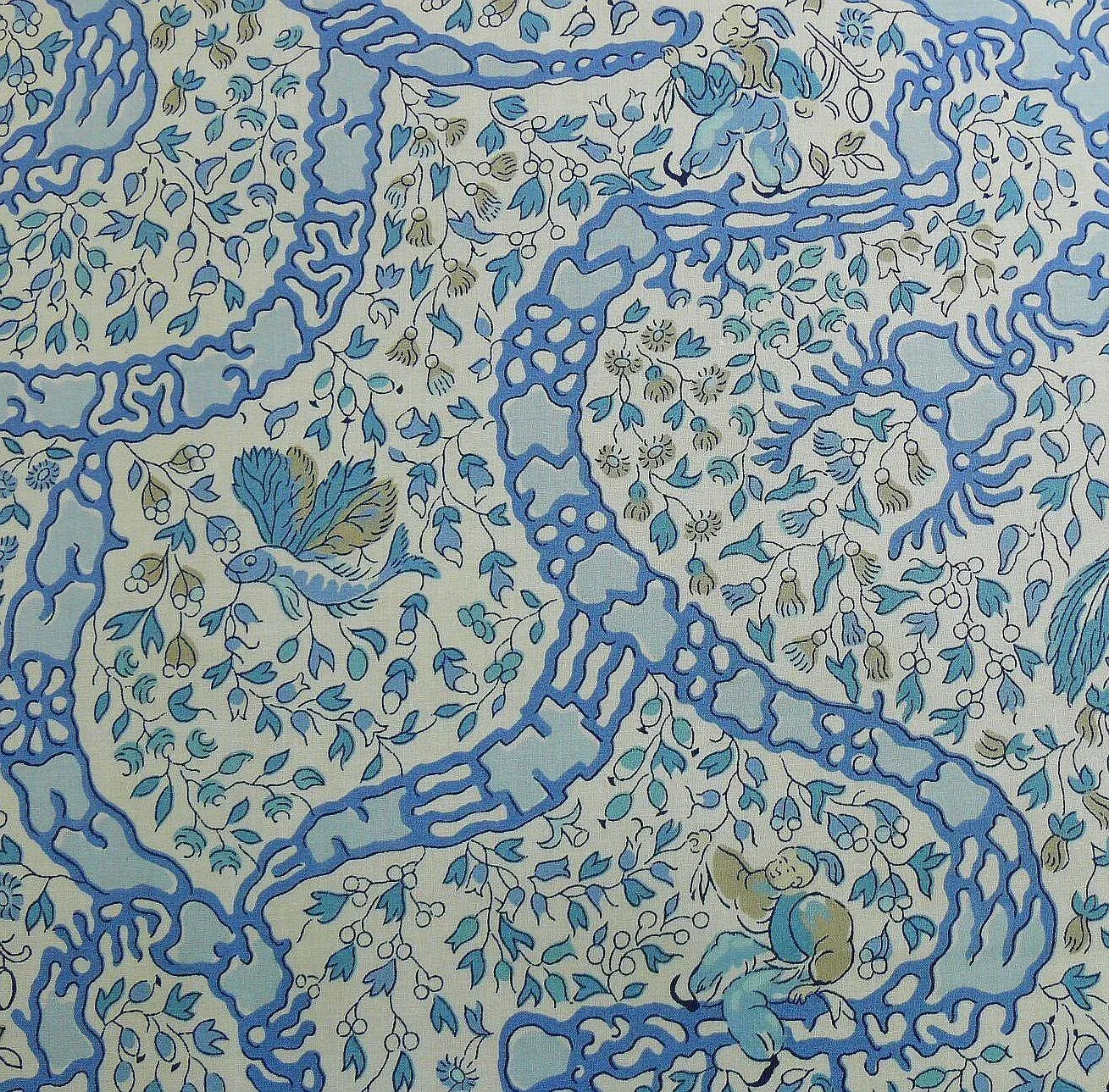 Vervain Peking Figure Print Chinoserie Blue Aqua White Human Figure To ...
