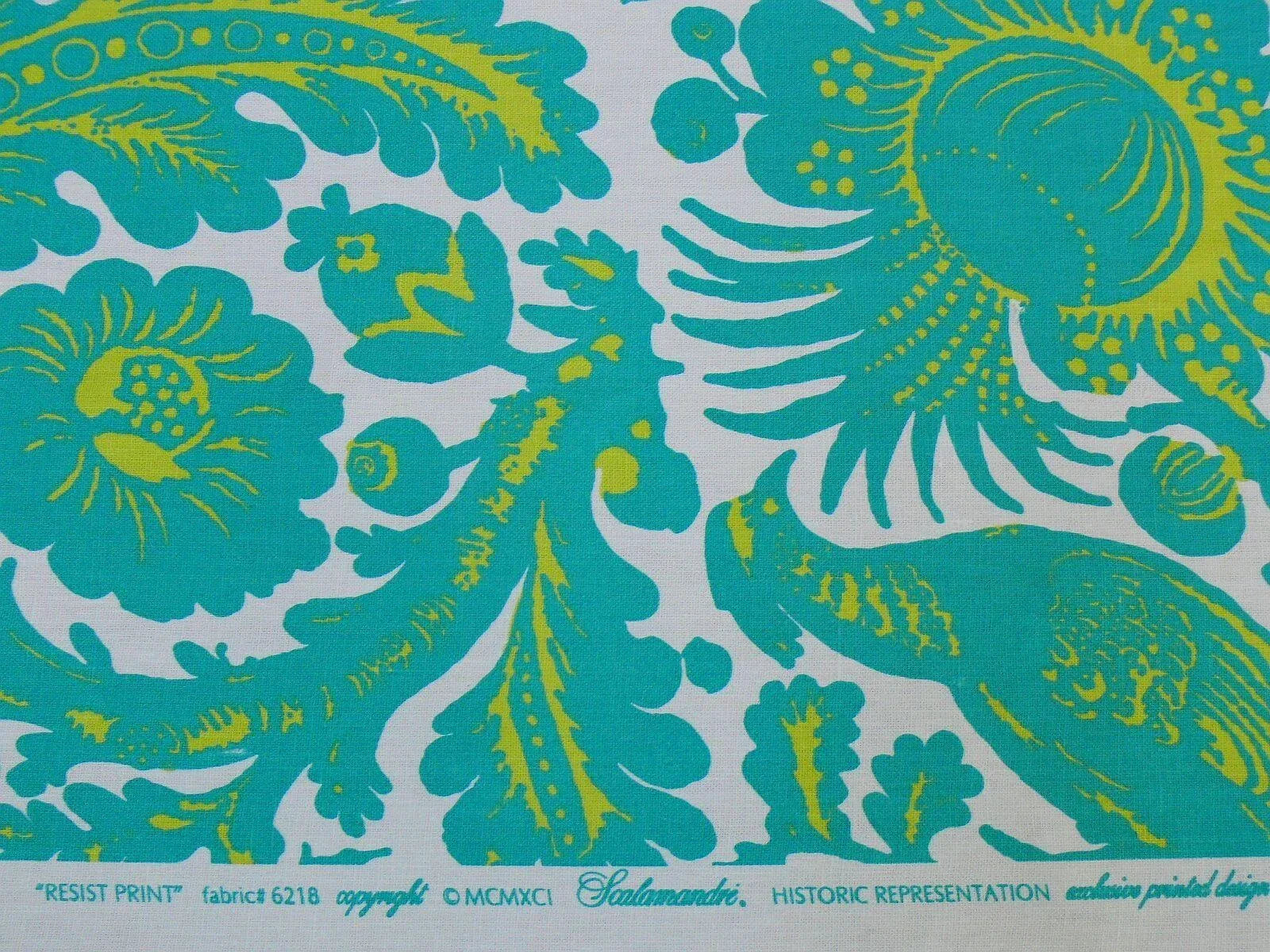 Scalamandre Resist Print Bird Flower Toile Linen Pool Green Blue MSRP ...